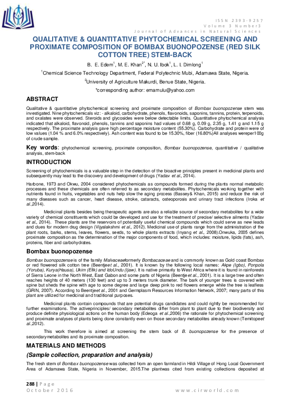 (PDF) Qualitative & Quantitative Phytochemical Screening and Proximate ...