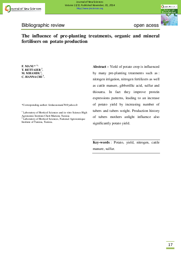 (PDF) The influence of pre-planting treatments, organic and mineral ...