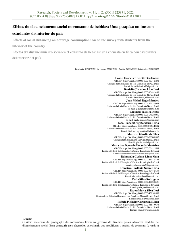 (PDF) Efeitos do distanciamento social no consumo de bebidas: Uma ...