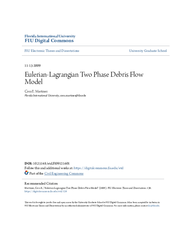 Pdf Eulerian Lagrangian Two Phase Debris Flow Model