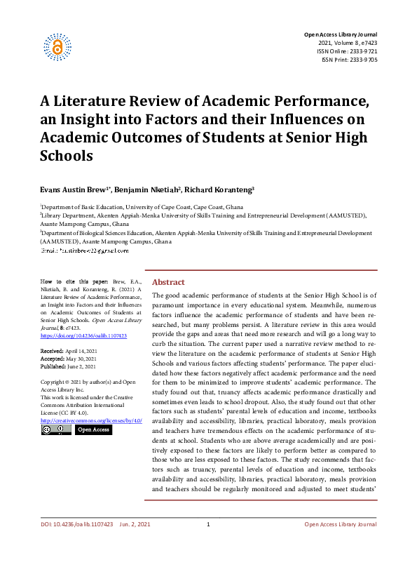 (PDF) A Literature Review of Academic Performance, an Insight into ...