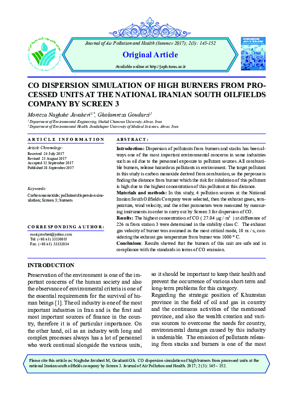 (PDF) Co Dispersion Simulation of High Burners from Processed Units at ...