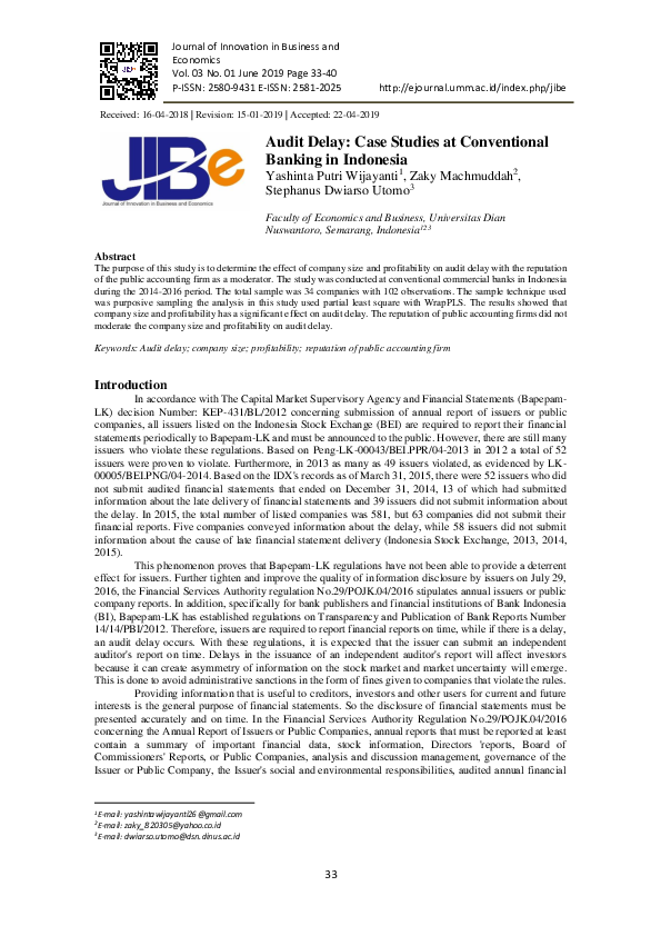 (PDF) Audit Delay: Case Studies at Conventional Banking in Indonesia