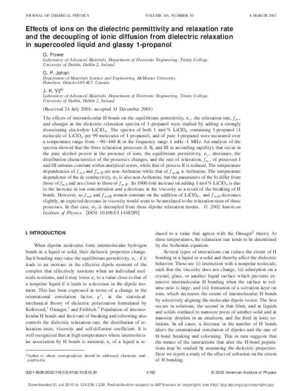 (PDF) Effects of ions on the dielectric permittivity and relaxation ...