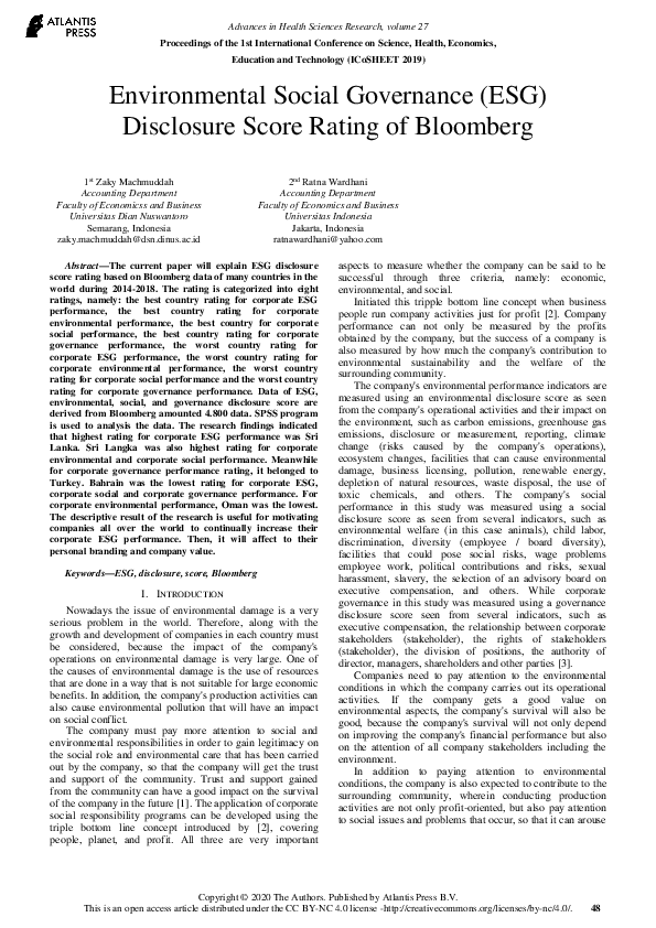 (PDF) Environmental Social Governance (ESG) Disclosure Score Rating of Bloomberg