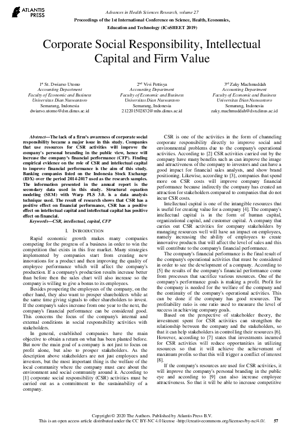 (PDF) Corporate Social Responsibility, Intellectual Capital and Firm Value