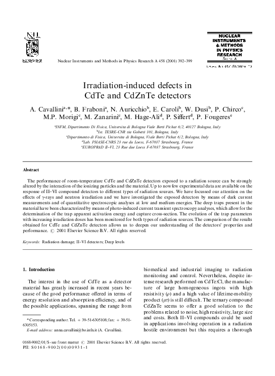 (PDF) Irradiation-induced defects in CdTe and CdZnTe detectors | A ...