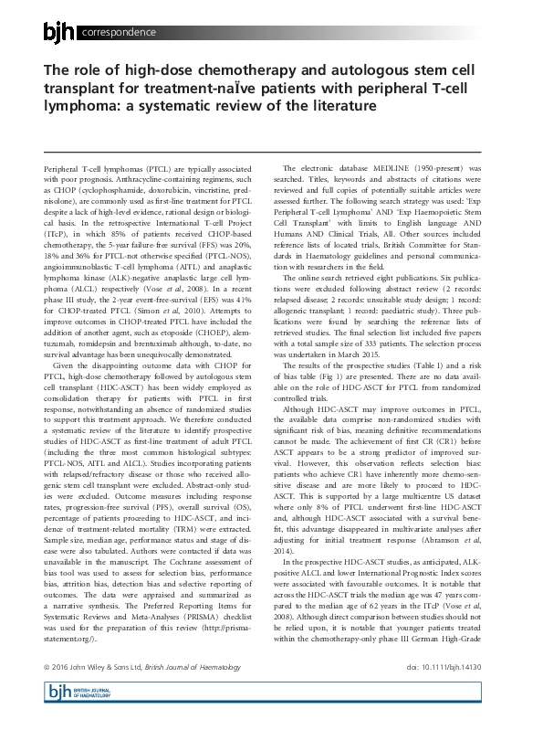 (PDF) The role of high dose chemotherapy and autologous stem-cell ...