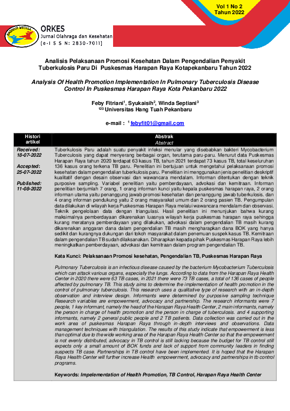 (PDF) Analysis Of Health Promotion Implementation In Pulmonary Tuberculosis Disease Control In ...