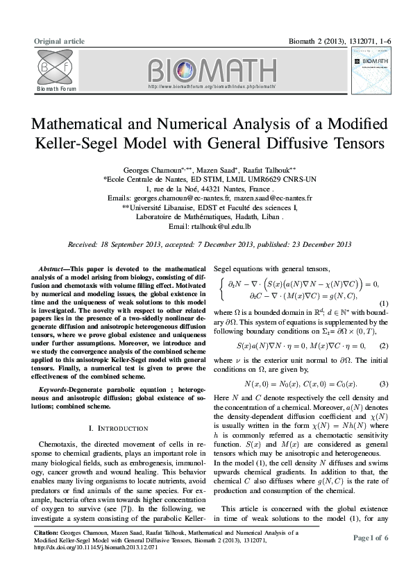 (PDF) Mathematical and Numerical Analysis of a Modified Keller-Segel Model with General ...