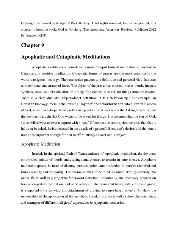(PDF) Chapter 9 Apophatic and Cataphatic Meditations