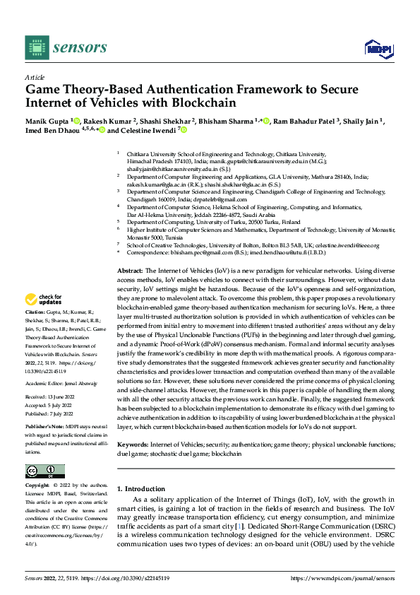 Pdf Game Theory Based Authentication Framework To Secure Internet Of 2489