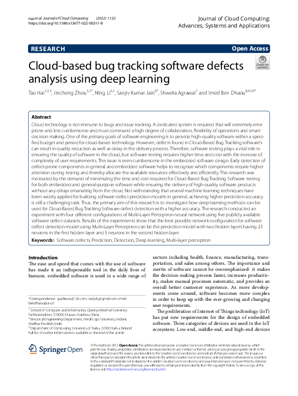 Pdf Cloud Based Bug Tracking Software Defects Analysis Using Deep