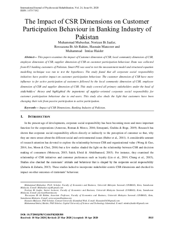(PDF) The Impact of CSR Dimensions on Customer Participation Behaviour ...