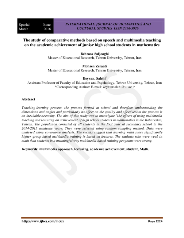(PDF) The study of comparative methods based on speech and multimedia teaching on the academic ...