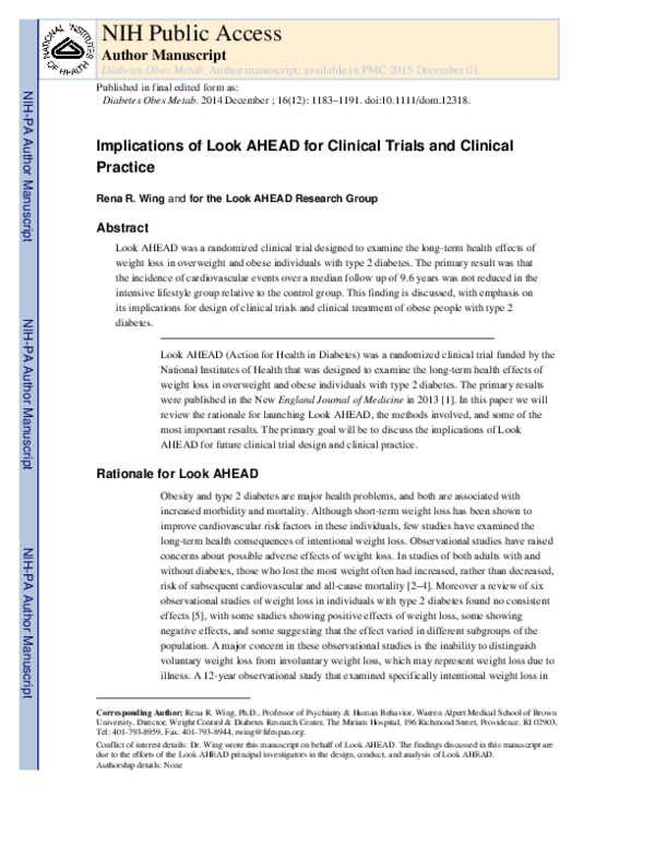 (PDF) Implications of Look AHEAD for clinical trials and clinical practice