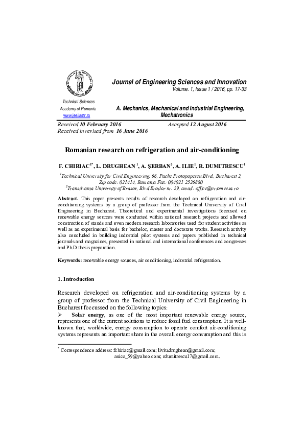 (PDF) Romanian research on refrigeration and air-conditioning