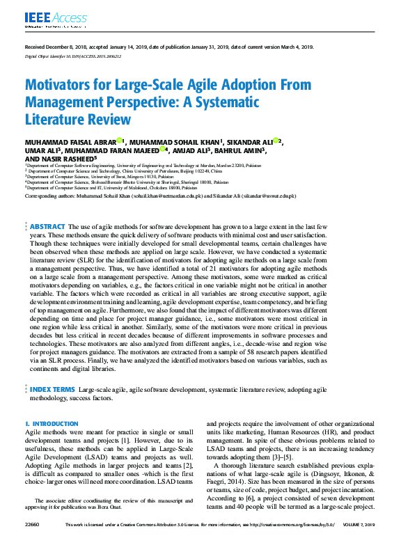 (PDF) Motivators for Large-Scale Agile Adoption From Management Perspective: A Systematic ...