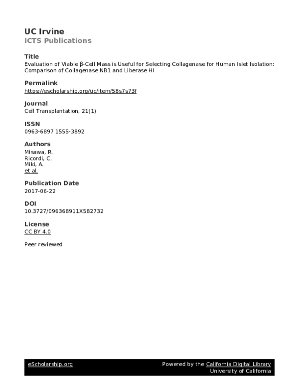 (PDF) Comparing Collagenase NB1 and Liberase HI