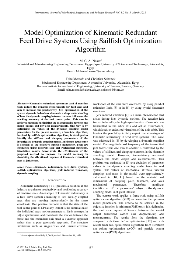 (PDF) Model Optimization of Kinematic Redundant Feed Drive Systems Using Sailfish Optimization ...