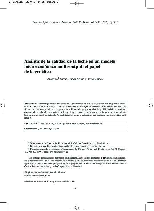 (PDF) Análisis de la calidad de la leche en un modelo microeconómico multi-output: El papel de ...