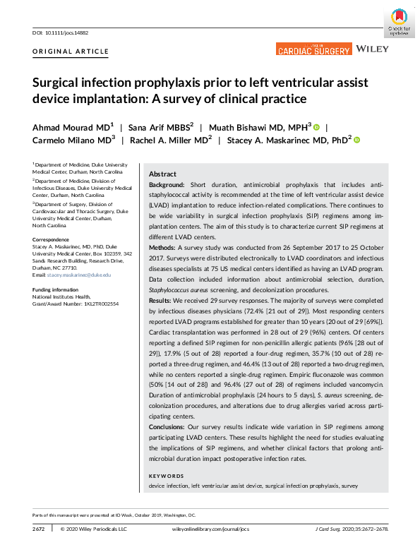(PDF) Surgical infection prophylaxis prior to left ventricular assist ...