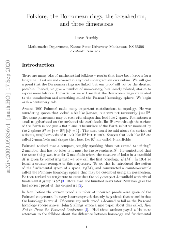Pdf Folklore The Borromean Rings The Icosahedron And Three Dimensions