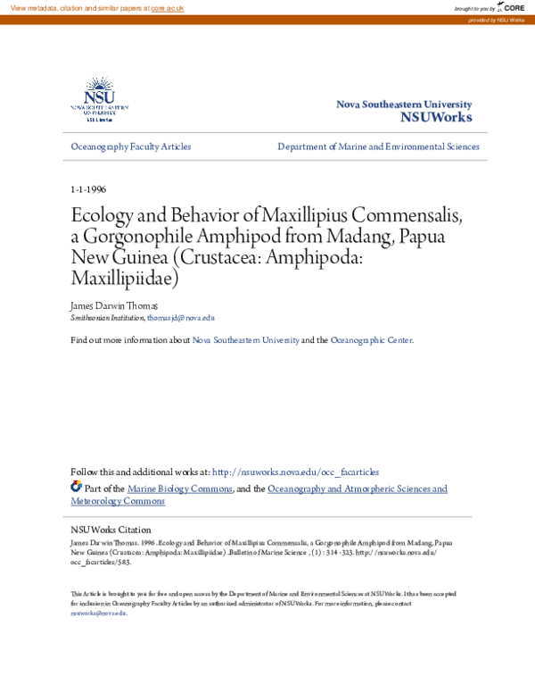 (PDF) Ecology and behavior of Maxillipius commensalis, a gorgonophile ...