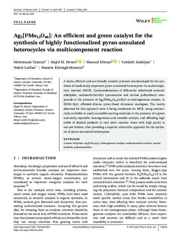 (PDF) Ag3[PMo12O40]: An efficient and green catalyst for the synthesis ...