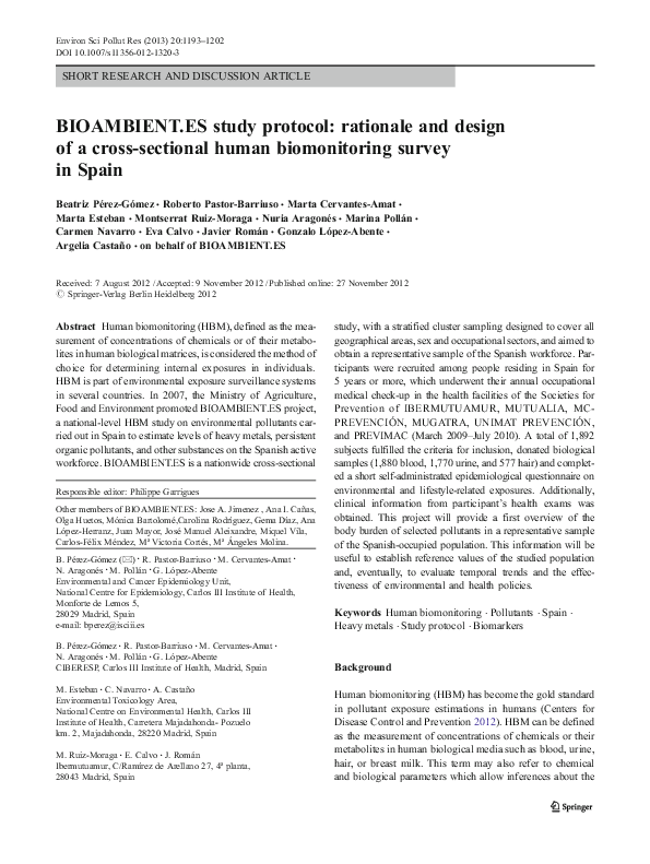 (PDF) BIOAMBIENT.ES study protocol: rationale and design of a cross ...