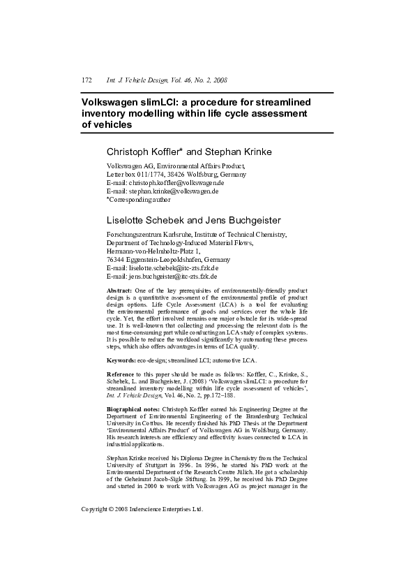 (PDF) Volkswagen slimLCI: a procedure for streamlined inventory ...