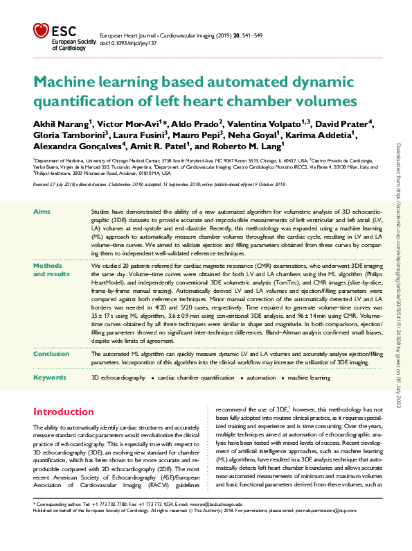 (PDF) Machine learning based automated dynamic quantification of left heart chamber volumes