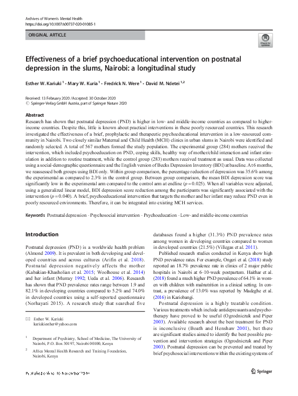 (PDF) Effectiveness of a brief psychoeducational intervention on ...
