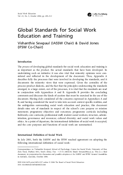 (PDF) Global standards for social work education and training