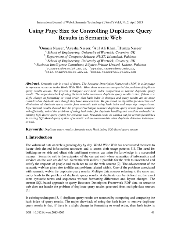 Pdf Using Page Size For Controlling Duplicate Query Results In Semantic Web