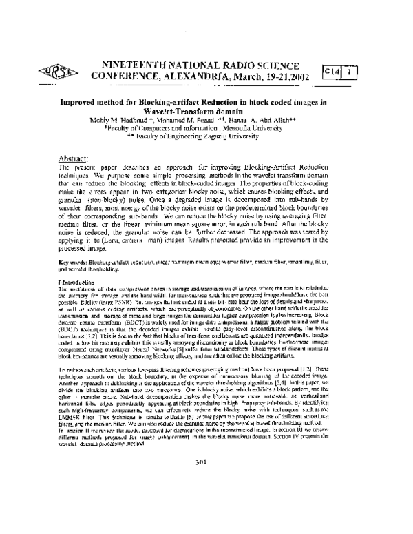 (PDF) Improved method for blocking-artifact reduction in block coded images in wavelet-transform ...