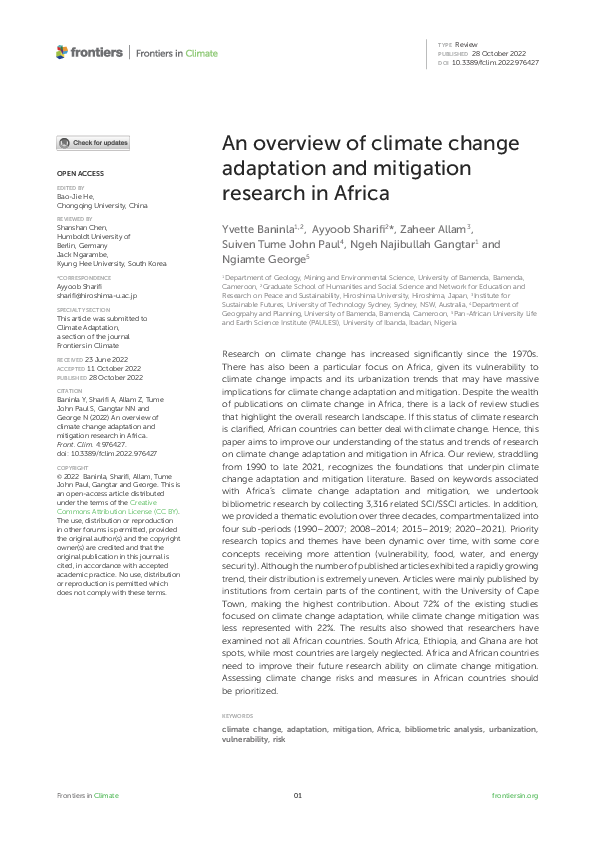 (PDF) An overview of climate change adaptation and mitigation research ...