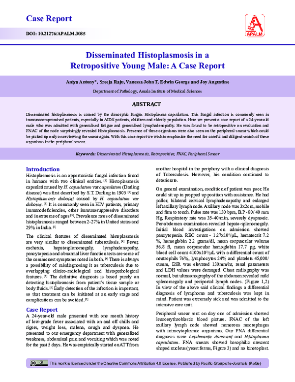 Pdf Disseminated Histoplasmosis In A Retropositive Young Male A Case
