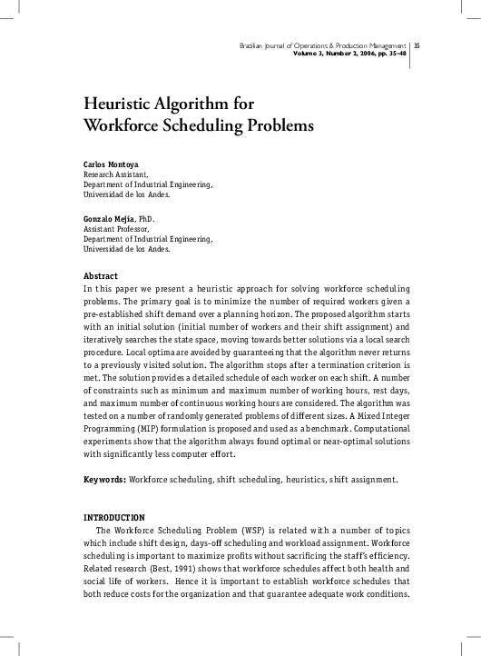 (PDF) Heuristic Algorithm for Workforce Scheduling Problems