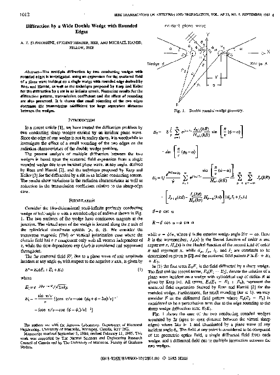 (PDF) Diffraction by a wide double wedge with rounded edges | Atef Z ...