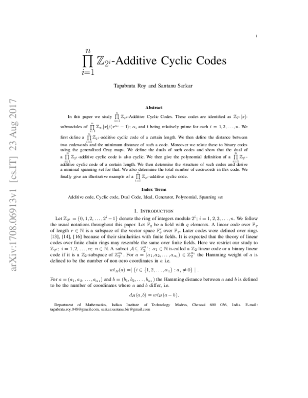 (PDF) $\prod\limits_{i=1}^{n} \mathbb{Z}_{2^i}$-Additive Cyclic Codes