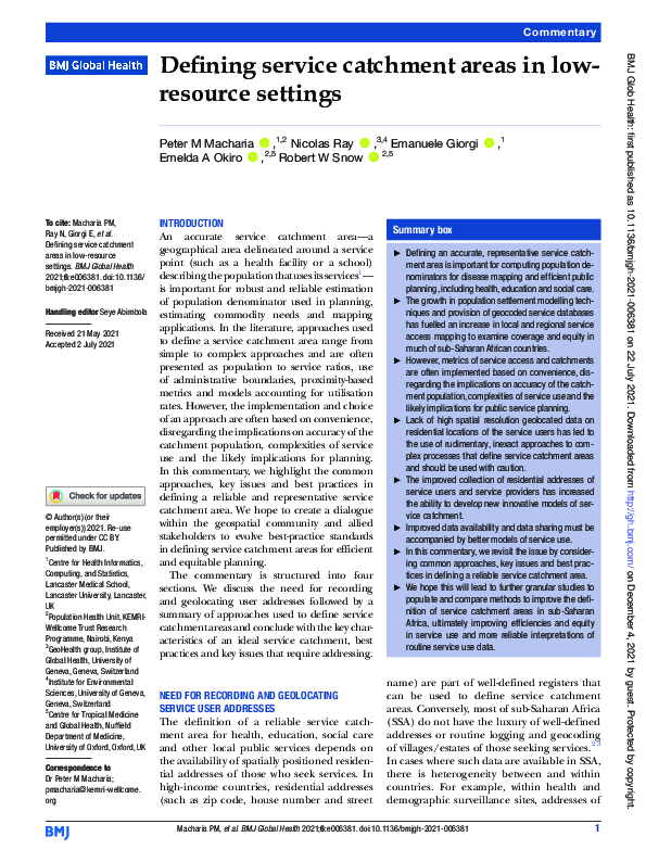 (PDF) Defining service catchment areas in low-resource settings