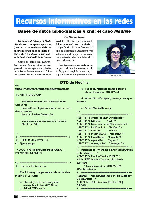 (PDF) Bases de datos bibliográficas y xml: el caso Medline | Nuria Ferran - Academia.edu