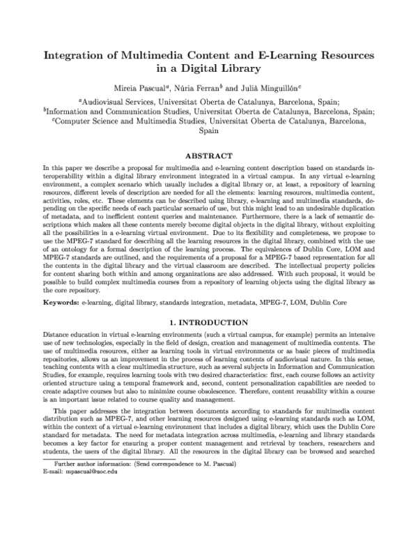 (PDF) Integration of multimedia content and e-learning resources in a digital library | Nuria ...