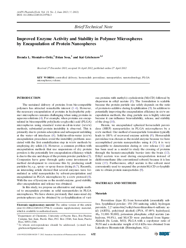 (PDF) Improved Enzyme Activity and Stability in Polymer Microspheres by ...