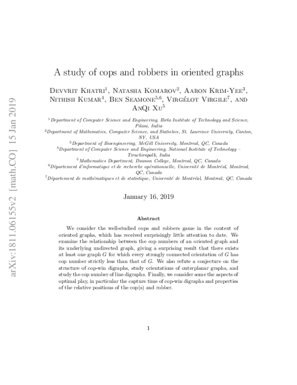 (PDF) Cops and robbers on oriented graphs