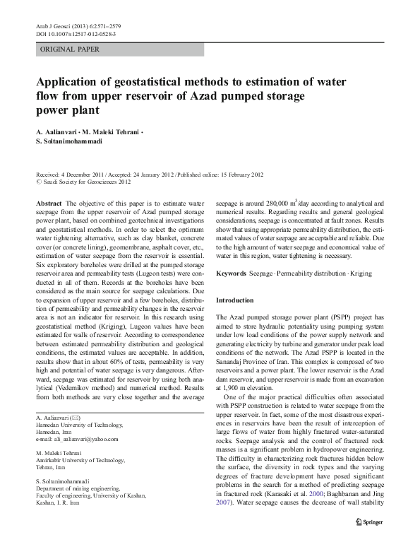 (PDF) Application of geostatistical methods to estimation of water flow from upper reservoir of ...
