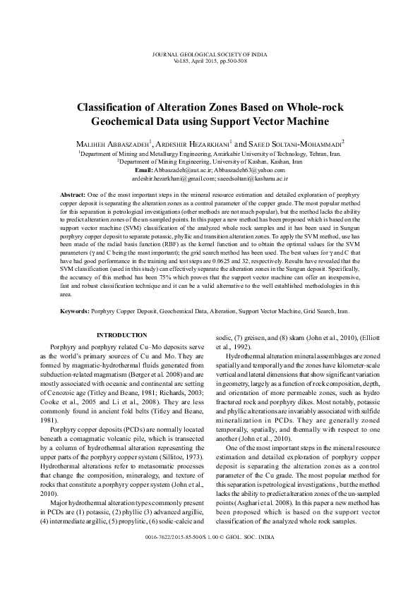 (PDF) Classification of alteration zones based on whole-rock geochemical data using support ...