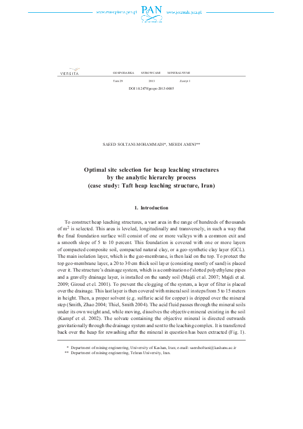 Pdf Optimal Site Selection For Heap Leaching Structures By The Analytic Hierarchy Process