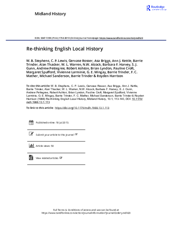 (PDF) Rethinking English Local History